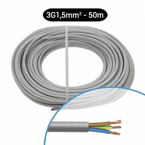 Câble électrique souple H05VVF 3G1.5mm² gris MIGUELEZ - Couronne de 50m ...