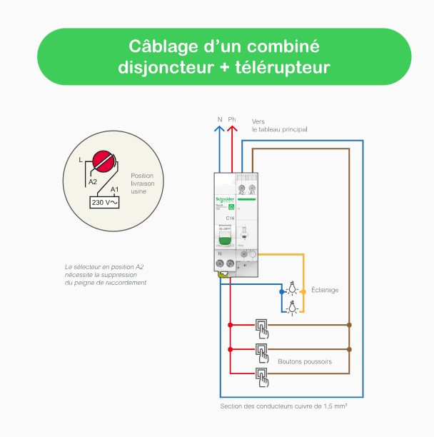 Télérupteur combiné SCHNEIDER 16A auto Resi9 XE - R9ECL616 123elec.com