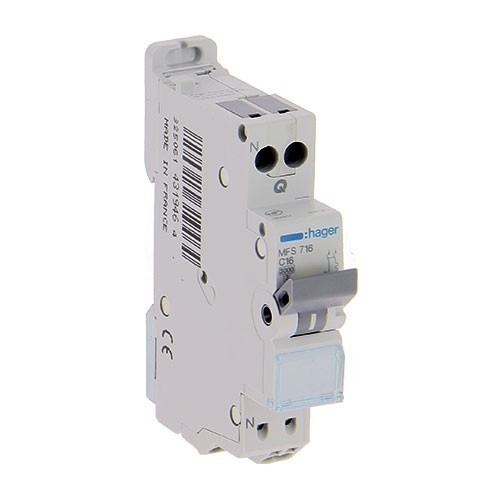 Disjoncteur HAGER 16A auto Ph+N calibre C 3kA 230V - MFS716 123elec.com
